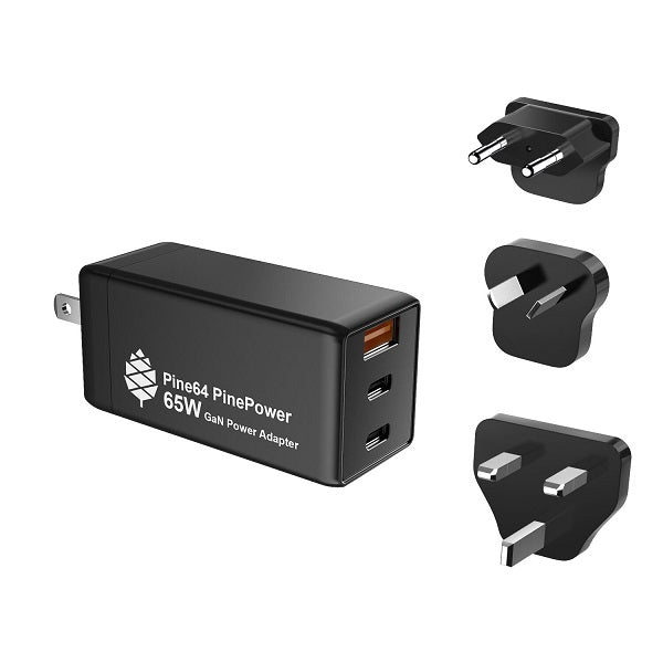 PinePower - 65W GaN 2C1A Charger With International Plugs — ameriDroid